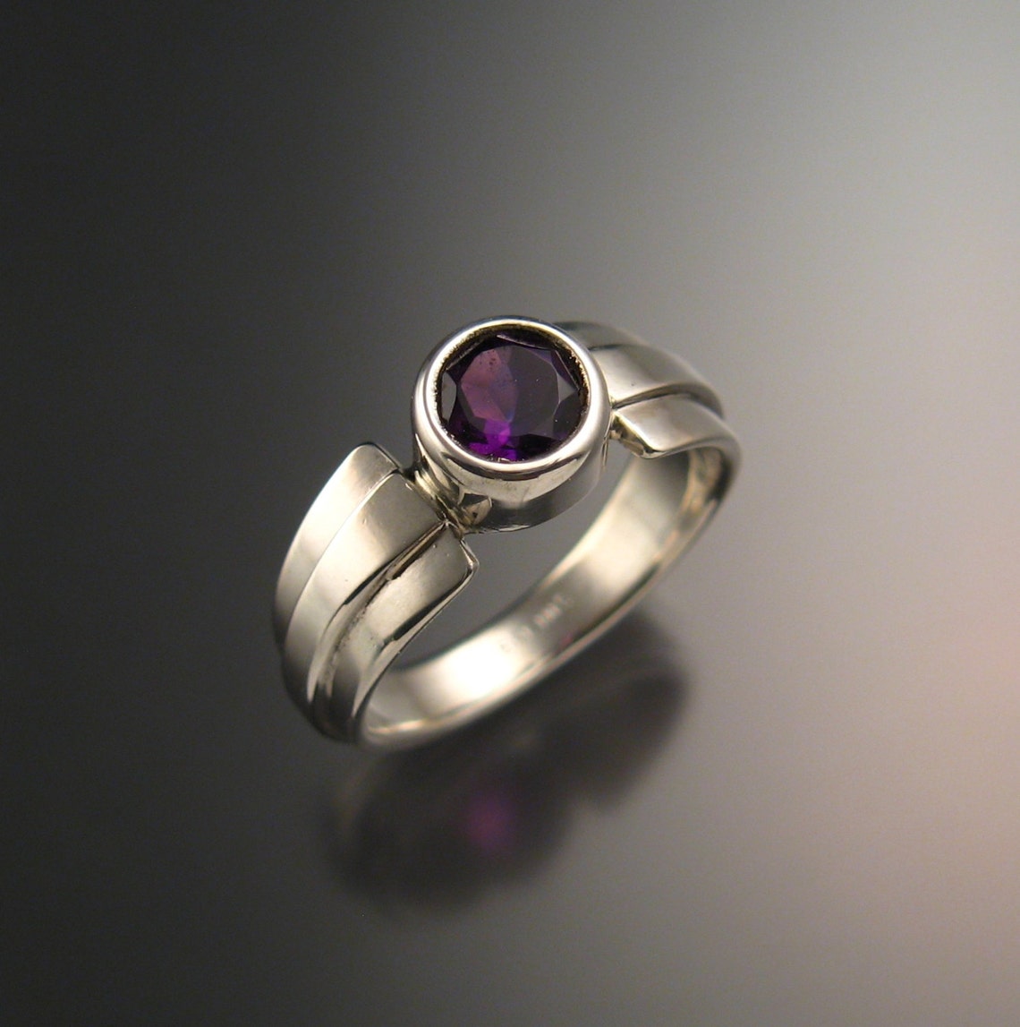 Amethyst round stone ring Sterling Silver handmade in your | Etsy