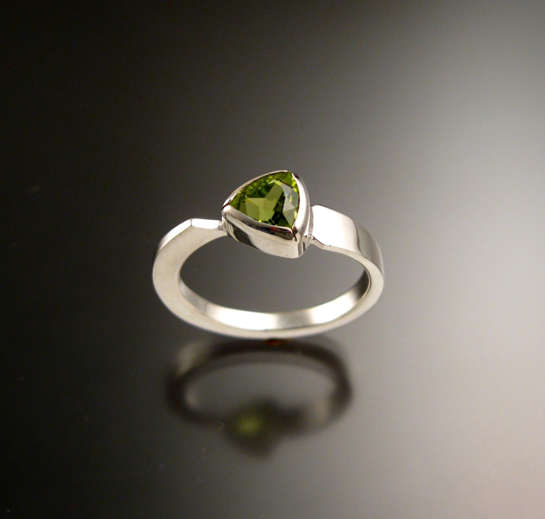 Peridot Triangle Ring Sterling Silver Bezel Set Stone Asymmetrical ...