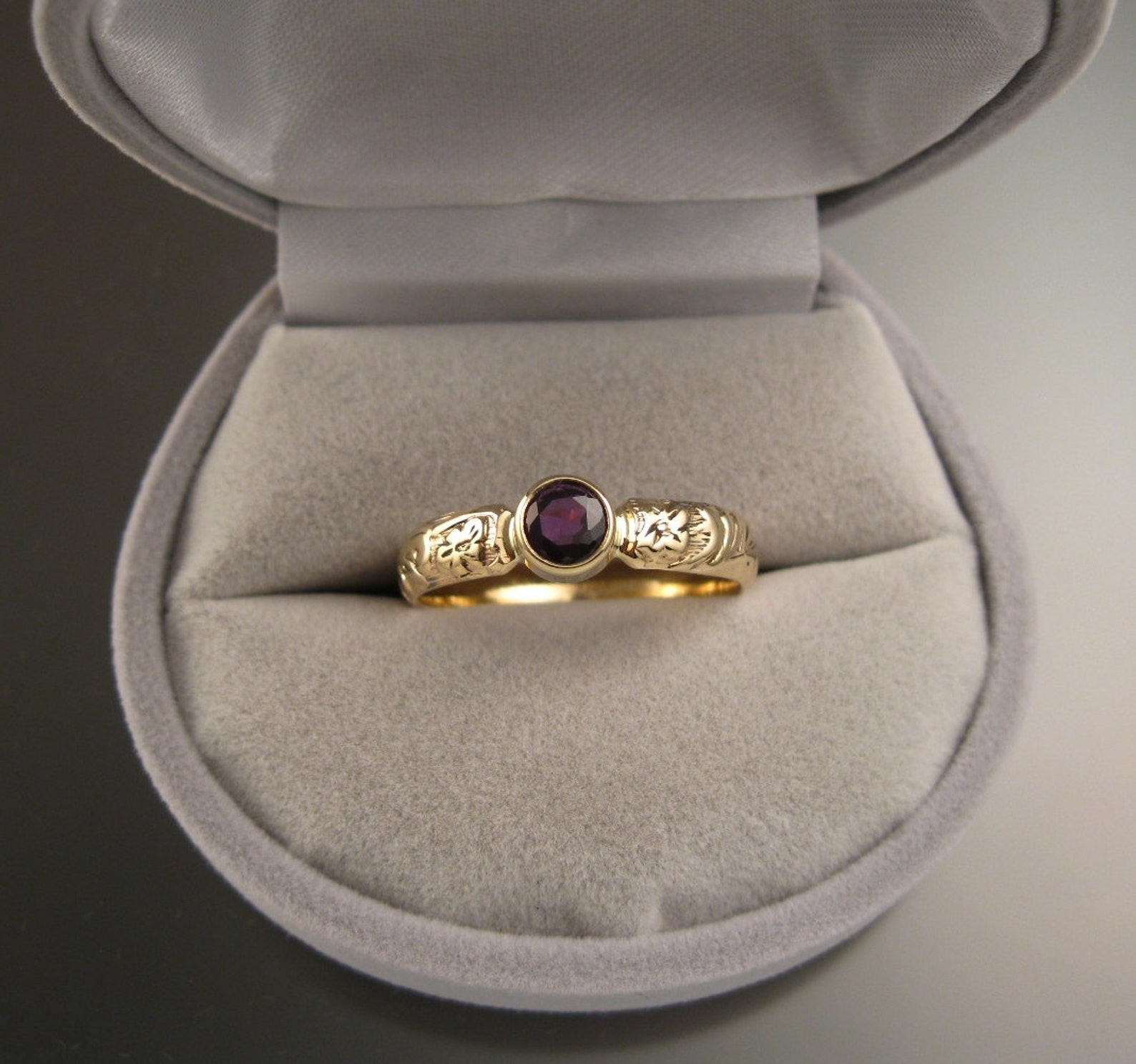 Sapphire Raspberry Red Wedding Ring 14k Yellow Gold Victorian Bezel Set ...