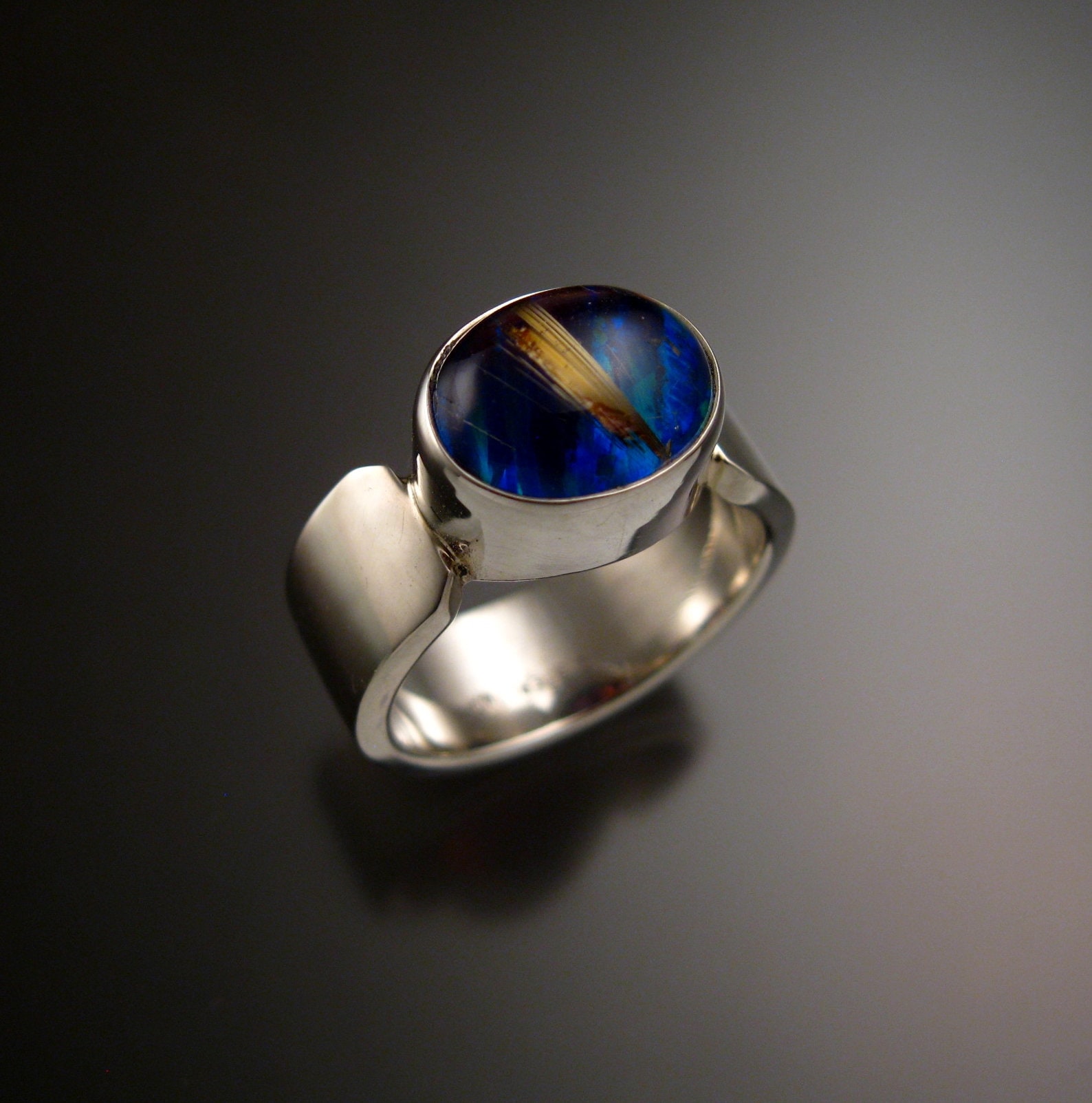 Rutilated Quartz and Blue Lab Opal Doublet ring size 8 3/4 ring for ...