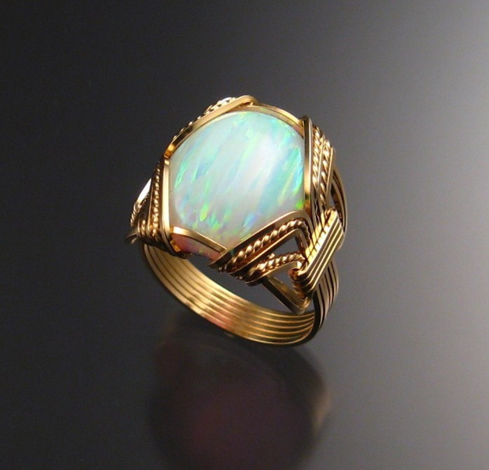 Lab Created Opal Ring 14k Gold-filled Wire Wrapped Ring | Etsy