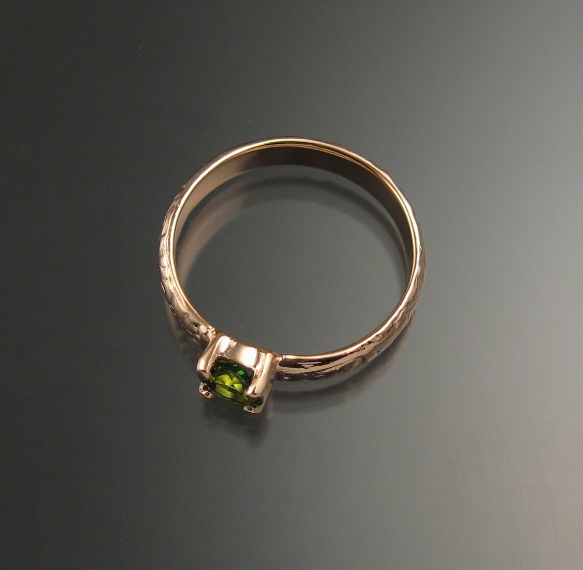 Green Tourmaline Wedding Ring 14k Rose Gold Emerald Substitute - Etsy