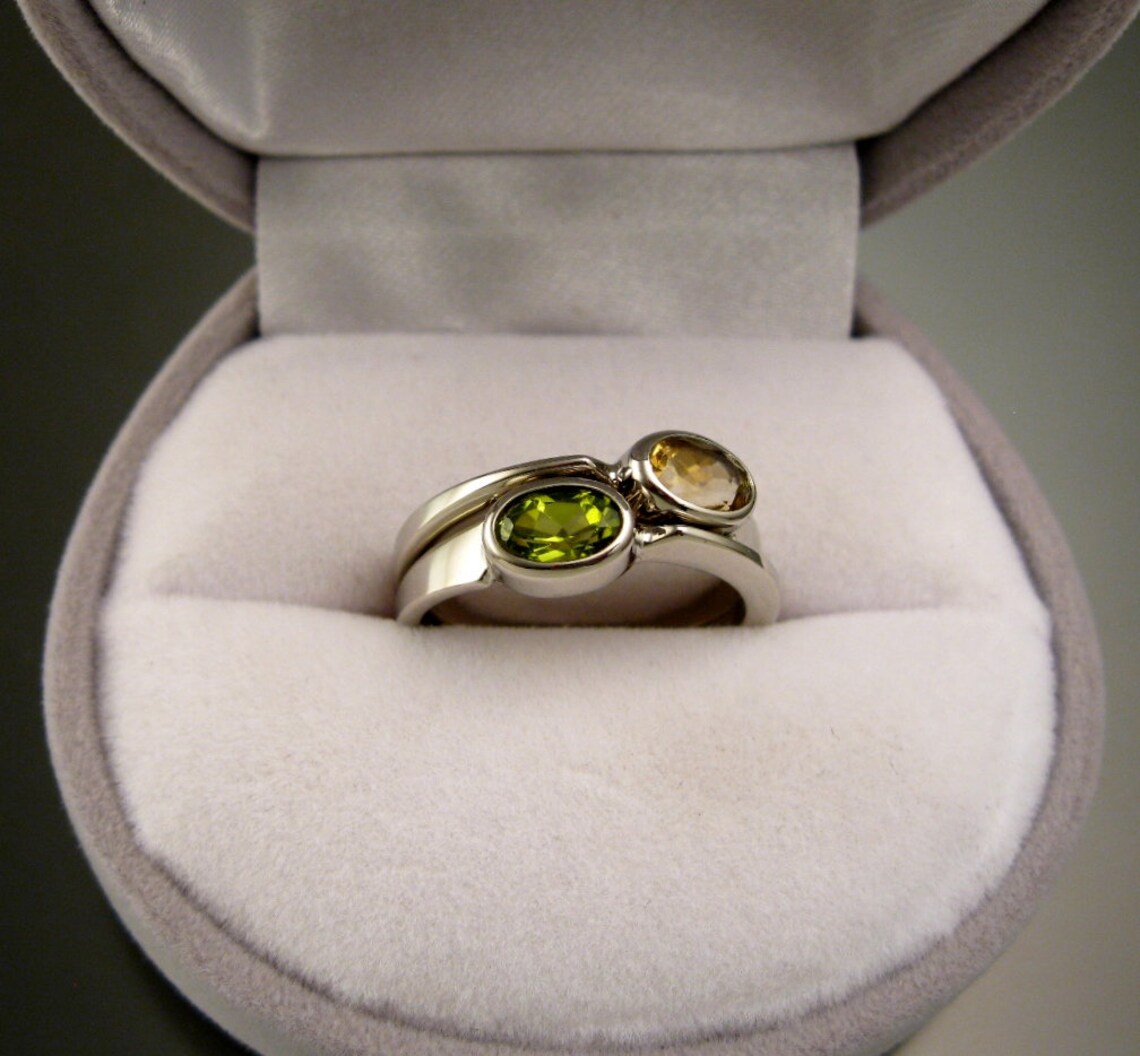 Stackable Mothers Birthstone Ring Set of Two Asymmetrical - Etsy