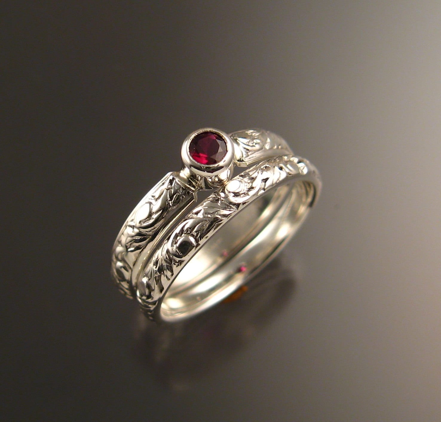 Garnet Wedding set sterling silver Ruby substitute Victorian bezel set ...