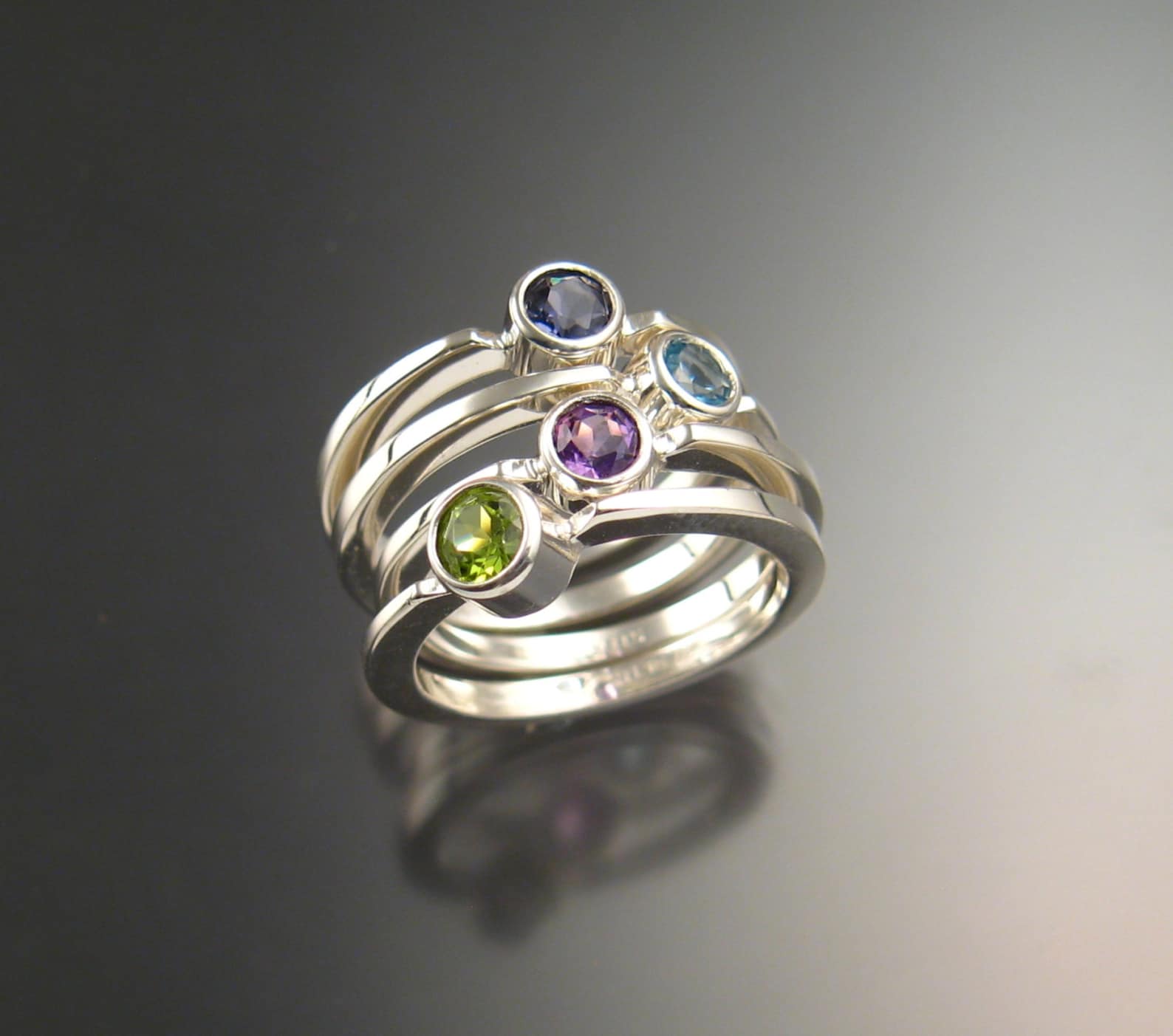 Stackable Mothers Birthstone Ring Set of Four Sterling Silver | Etsy