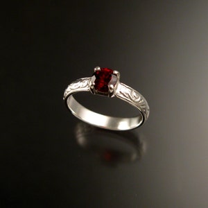 Garnet Victorian Wedding Ring 14k White Gold Ruby Substitute Engagement ...