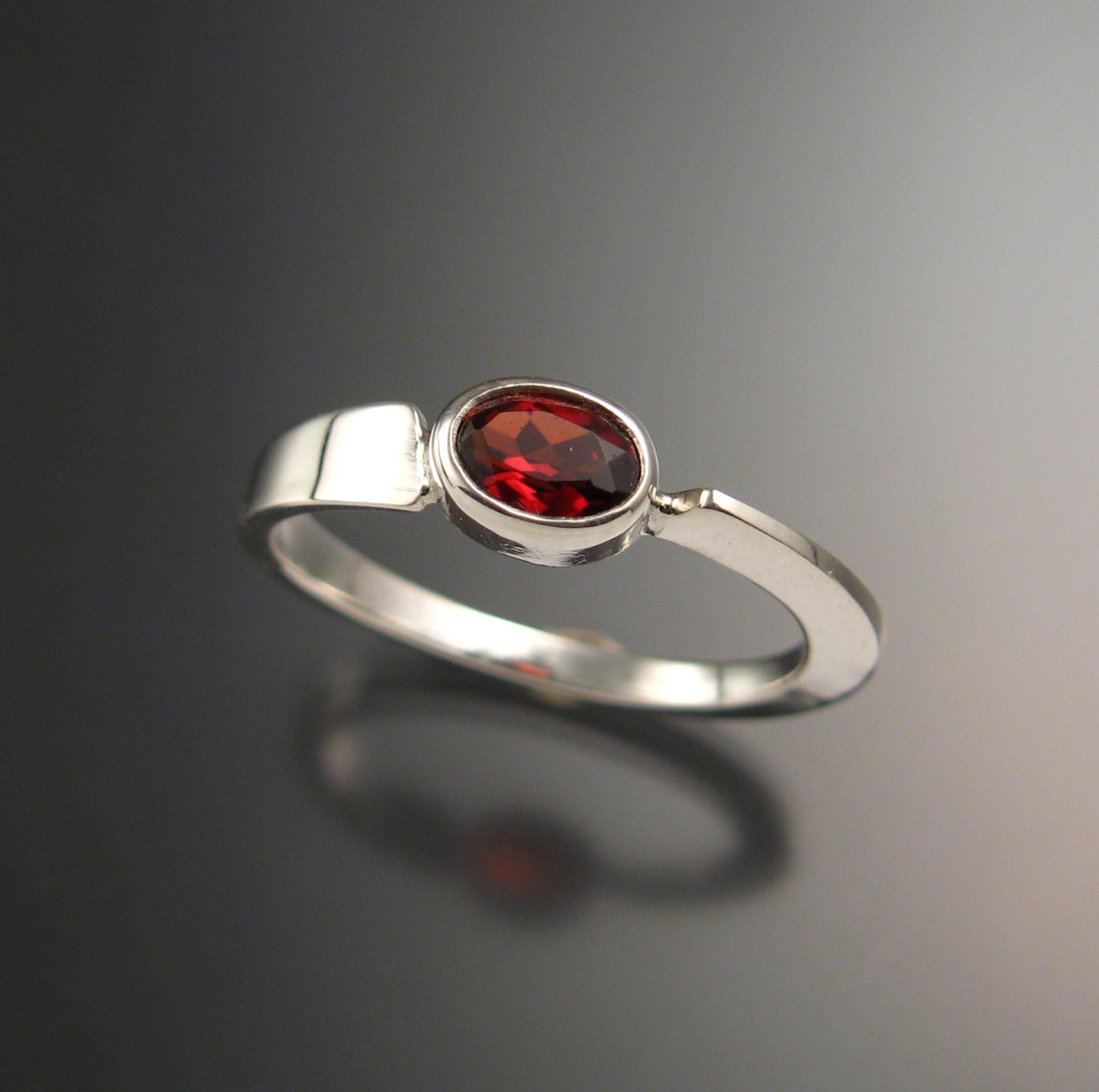 Garnet Stackable Ring Sterling Silver Asymmetrical Ring Hand Crafted in ...