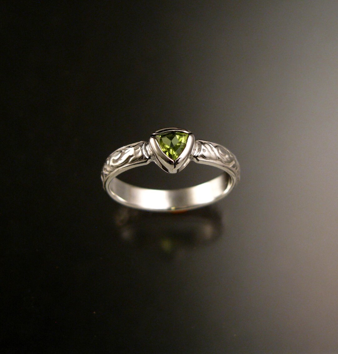 Peridot Triangle Wedding Ring Sterling Silver Victorian Bezel Set Stone ...