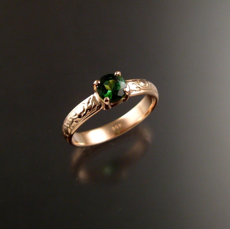 Green Tourmaline Wedding Ring 14k Rose Gold Emerald Substitute ...