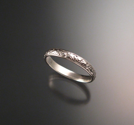 14k White Gold 3.25 Mm Floral Pattern Band Wedding Ring Made | Etsy