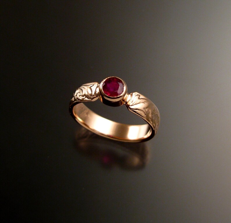 Ruby Rose Gold Flower and Vine Pattern Natural Ruby 14k Pink Gold ...