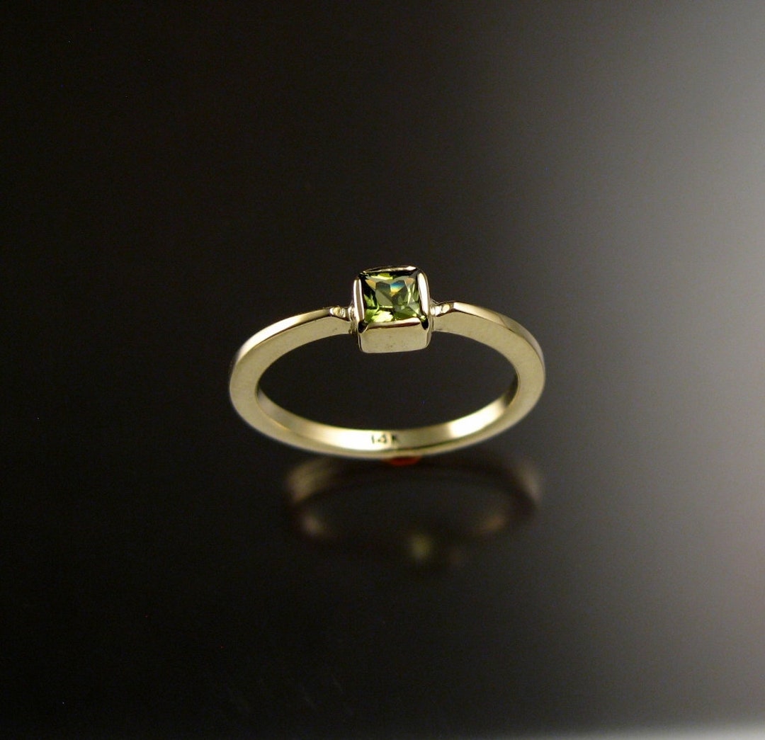 Peridot Square Stone Stackable Ring 14k Green Gold Handmade to Order in ...