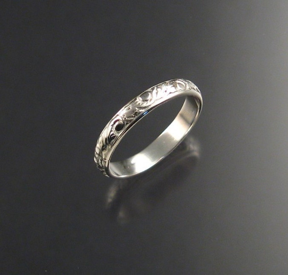 3mm Floral Pattern Ring Sterling Silver Ring Band Made to - Etsy