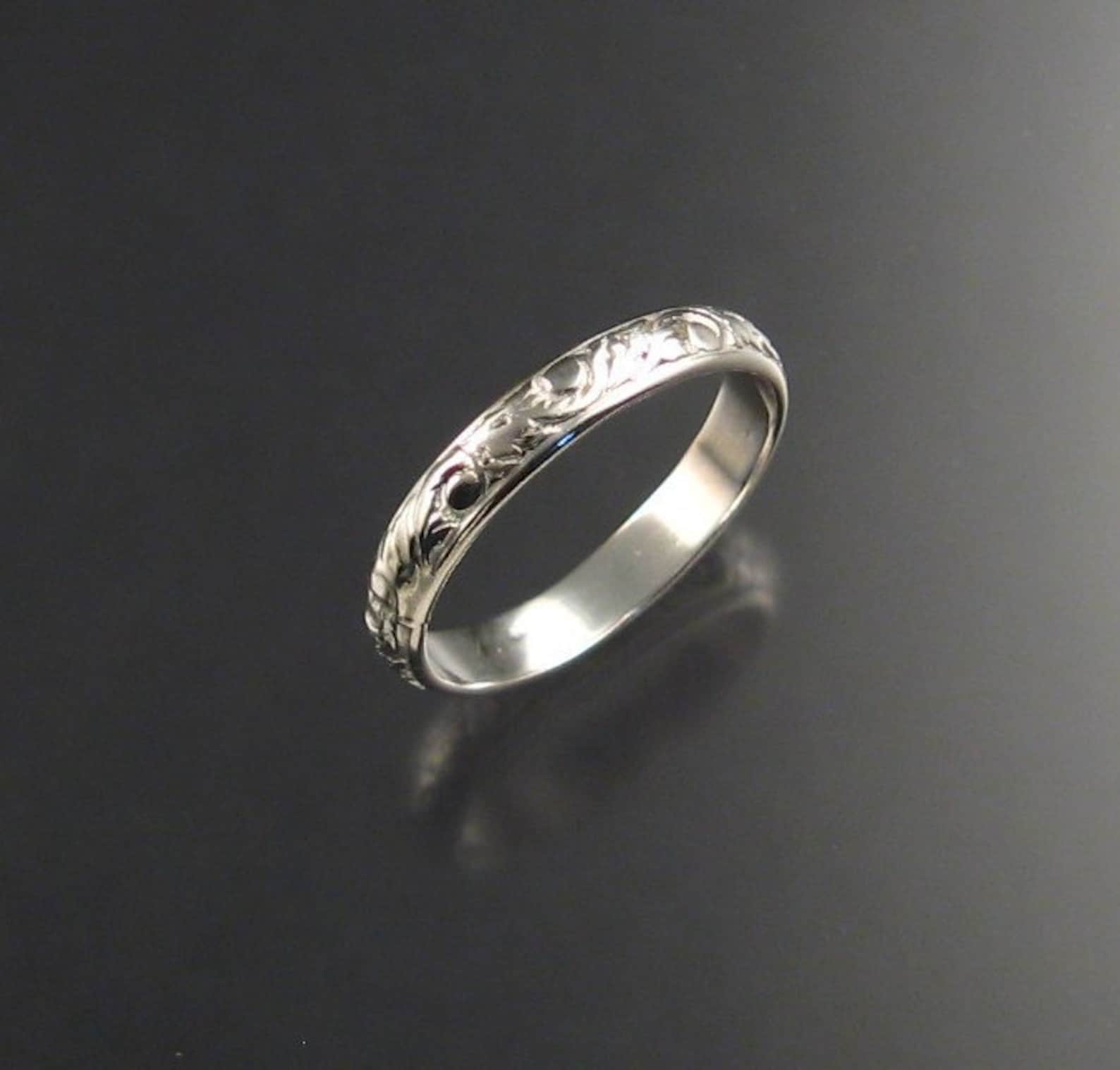 3mm Floral Pattern Ring Sterling Silver Ring Band Made to - Etsy