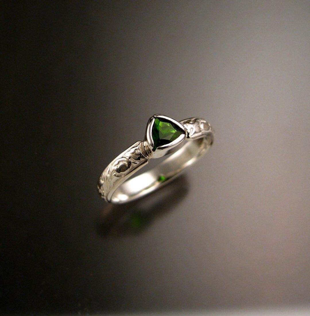 Chrome Diopside Triangle Wedding Ring Sterling Silver Victorian Bezel ...