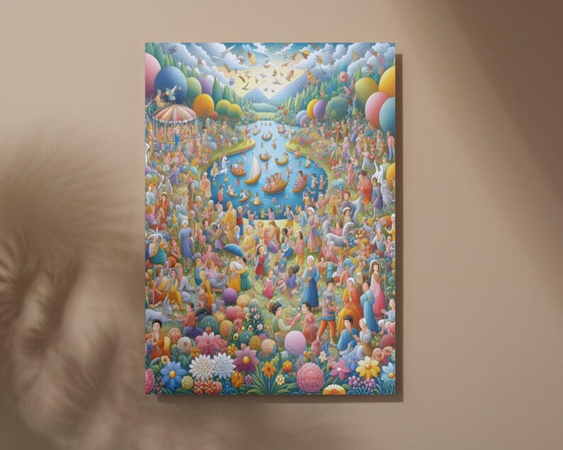 Colorful Crowd Unity Wall Art Print: Festival Gathering Painting ...