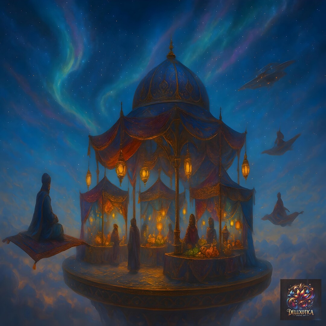 Arabian Bazaar Wall Art Print: Celestial Flying Carpets, Fantasy Home ...