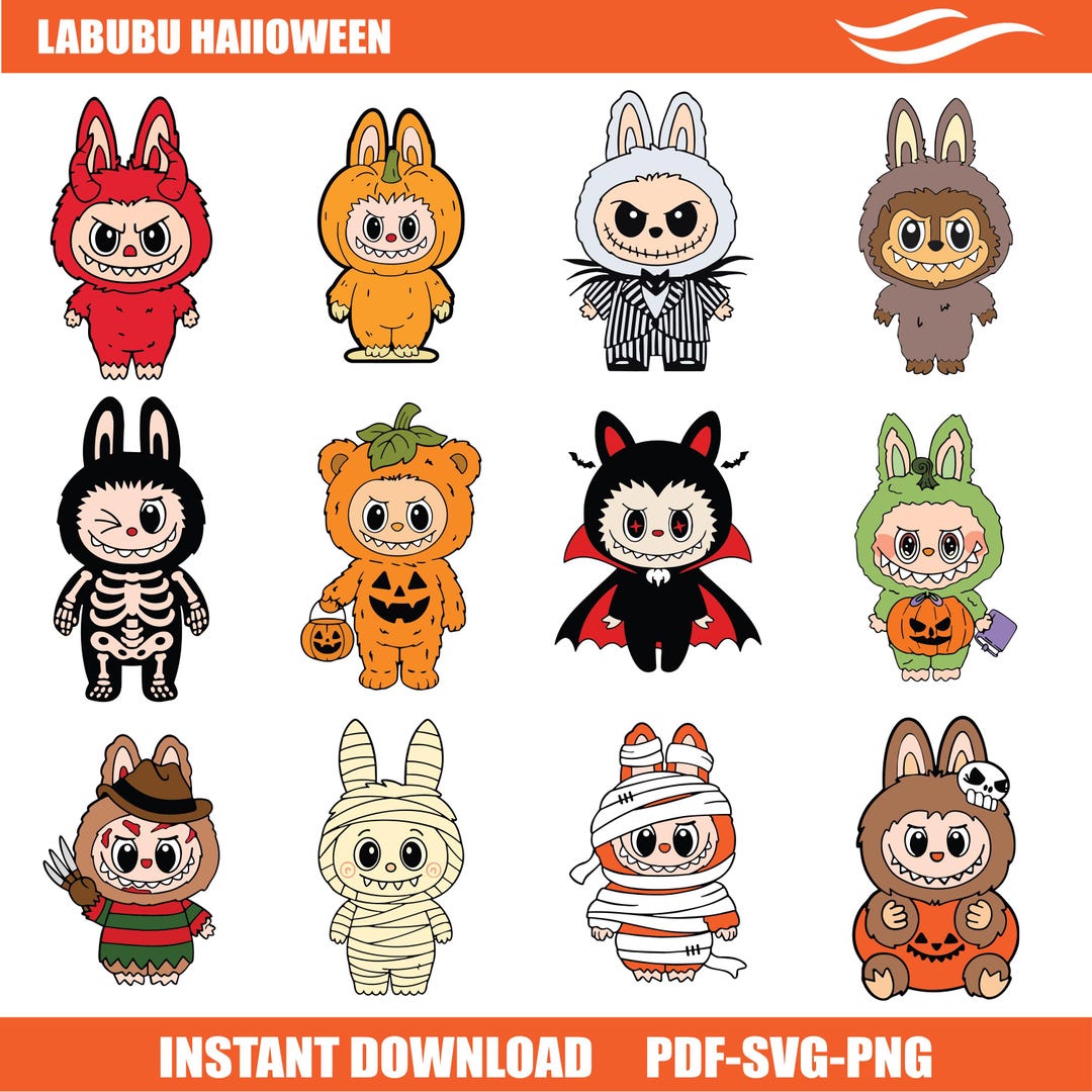 Pacote Labubu Halloween SVG PNG, Clipart de Coelhinho Assustador Fofo ...