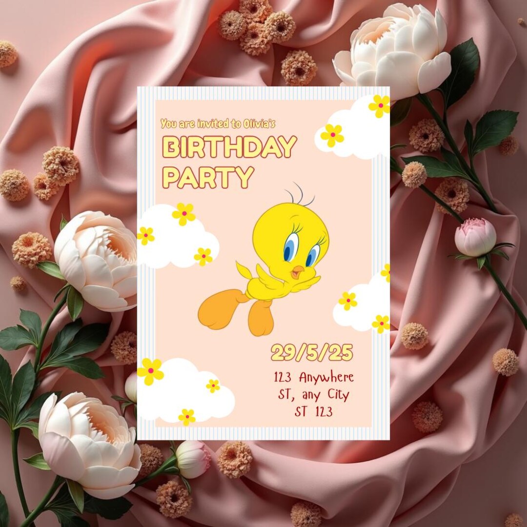 Tweety Bird Birthday Invitation: Printable Cartoon Party Card (digital ...