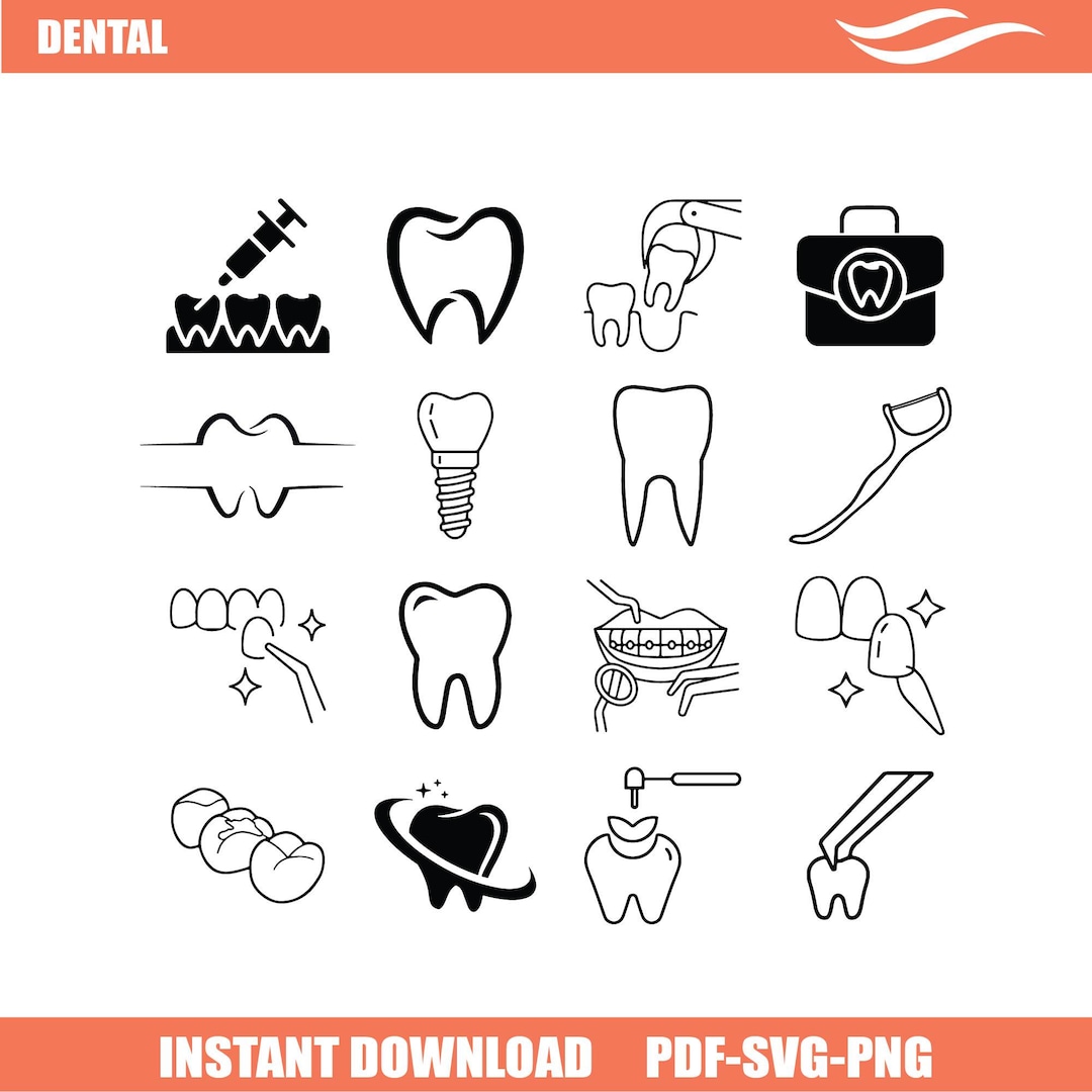 Dental SVG Bundle, Tooth Care Icons PNG, Dentist Clipart Silhouette ...