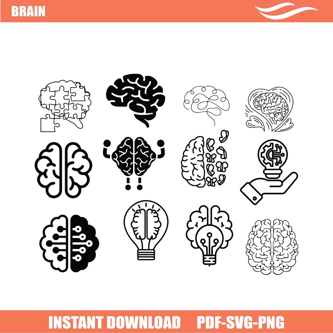 Designs Brain Svg Bundle, Brain Png Bundle, Brain Clipart, Brain Vector ...