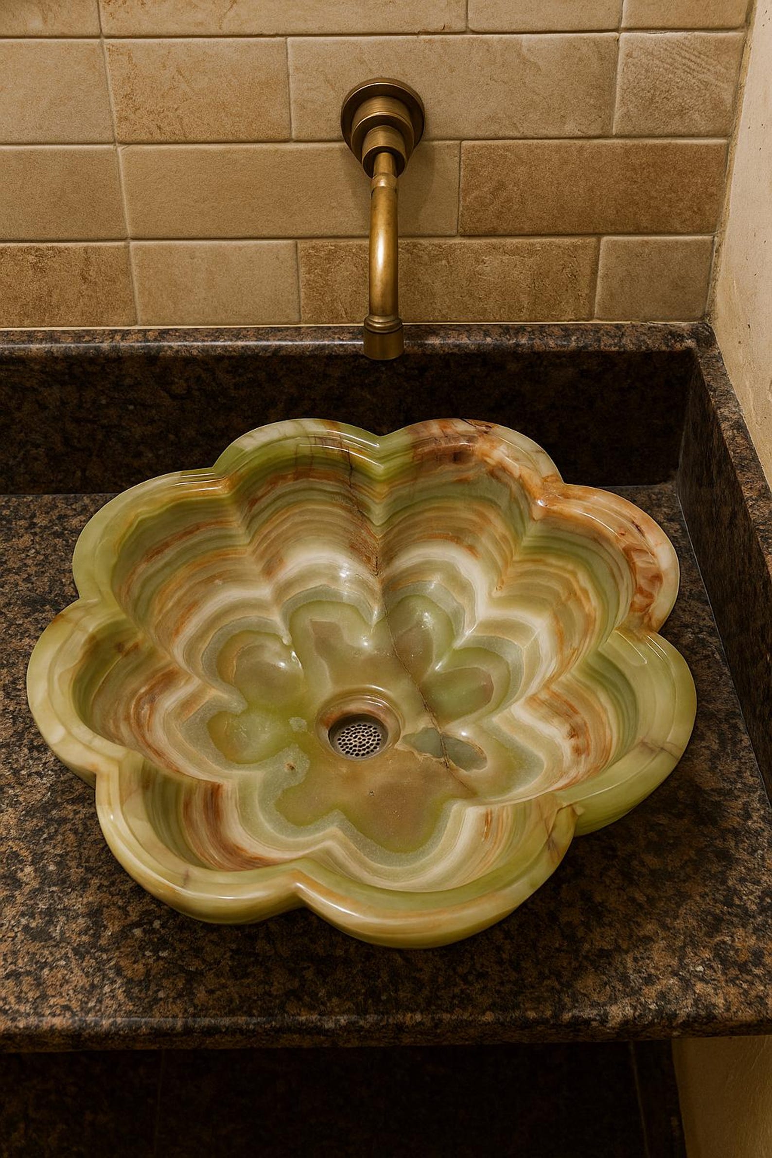 Handcrafted Green Onyx Flower-shaped Vessel Sink – Natural Stone ...
