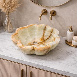 Handcrafted Green Onyx Flower-shaped Vessel Sink – Natural Stone ...