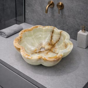 Handcrafted Green Onyx Flower-shaped Vessel Sink – Natural Stone ...