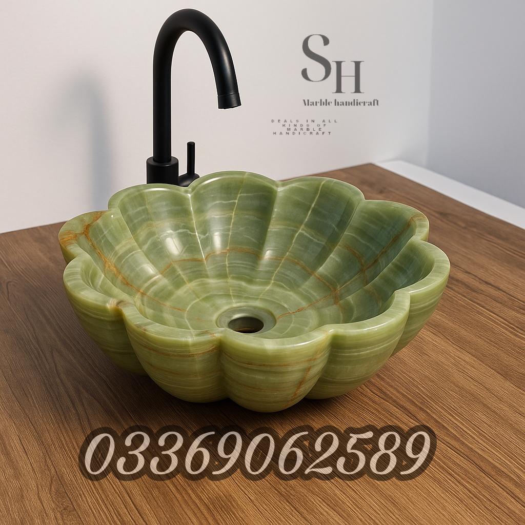 Handcrafted Green Onyx Flower-shaped Vessel Sink – Natural Stone ...