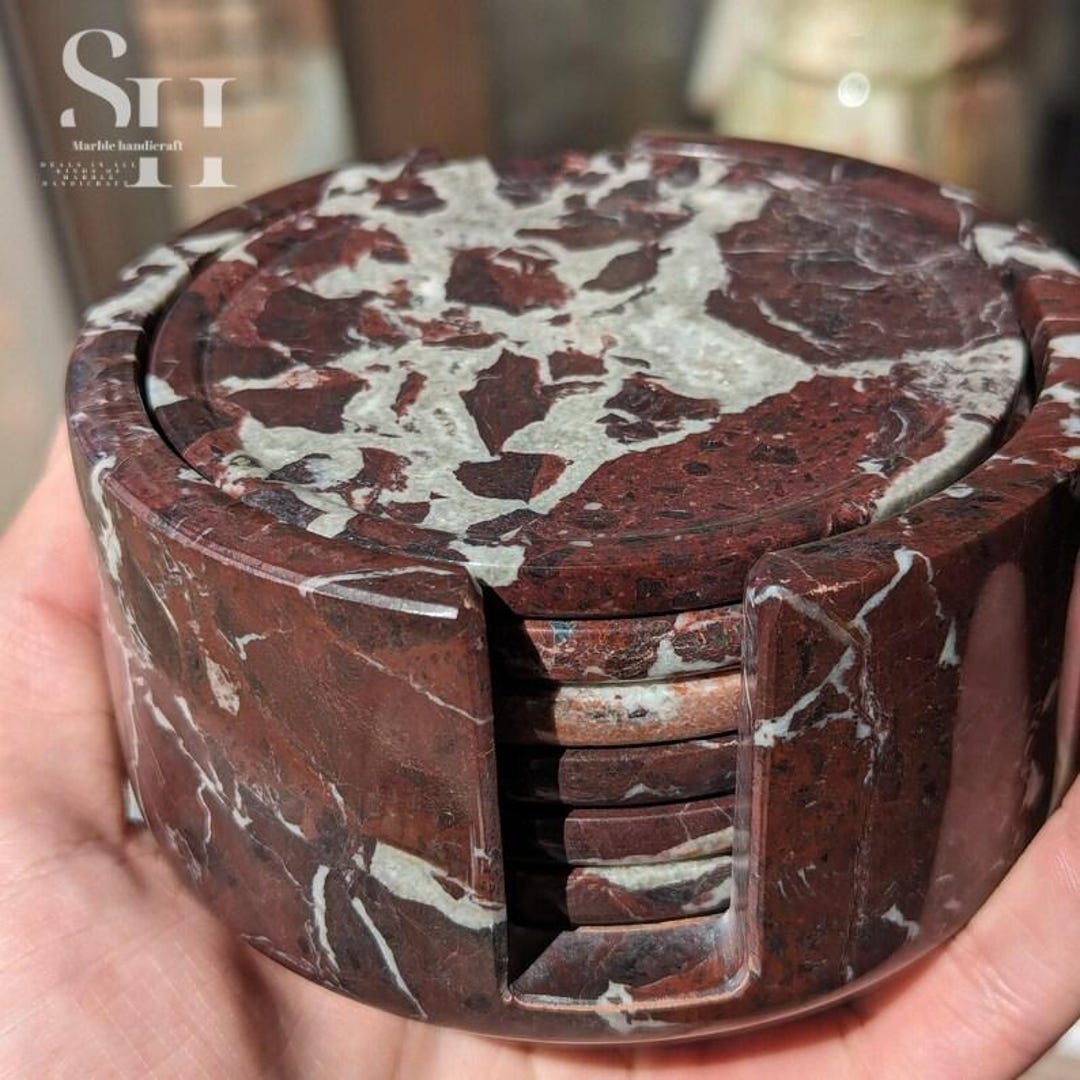 Elegant Rosso Levanto Coaster,red Zebra Set of 6(natural Stone Coaster ...