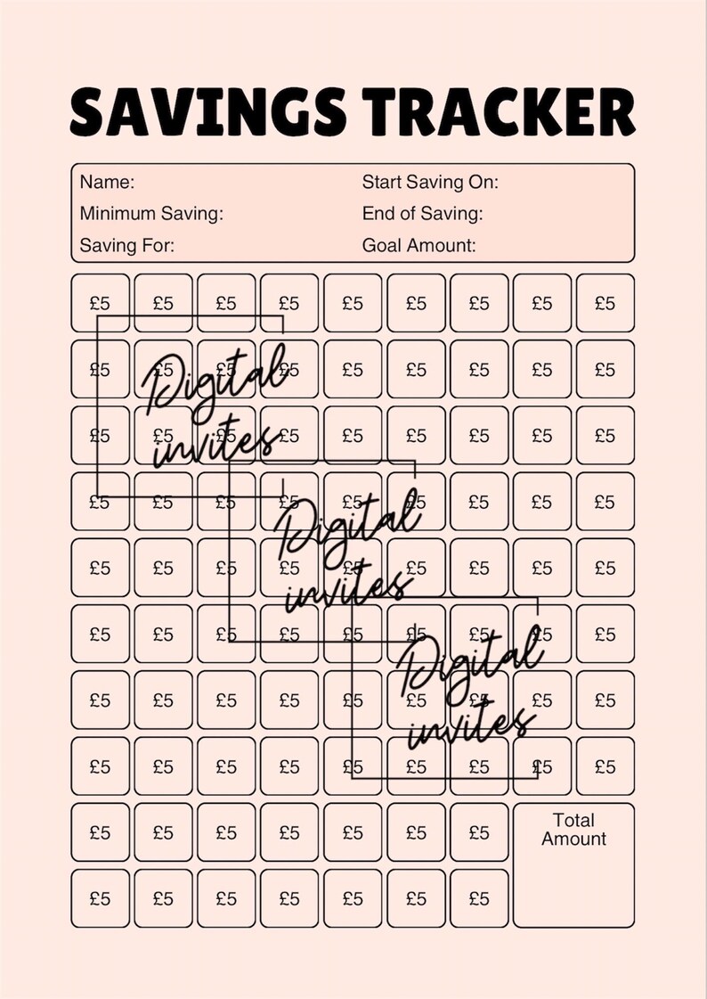 Printable Savings Chart Tracker - Digital Printable Editable Savings ...