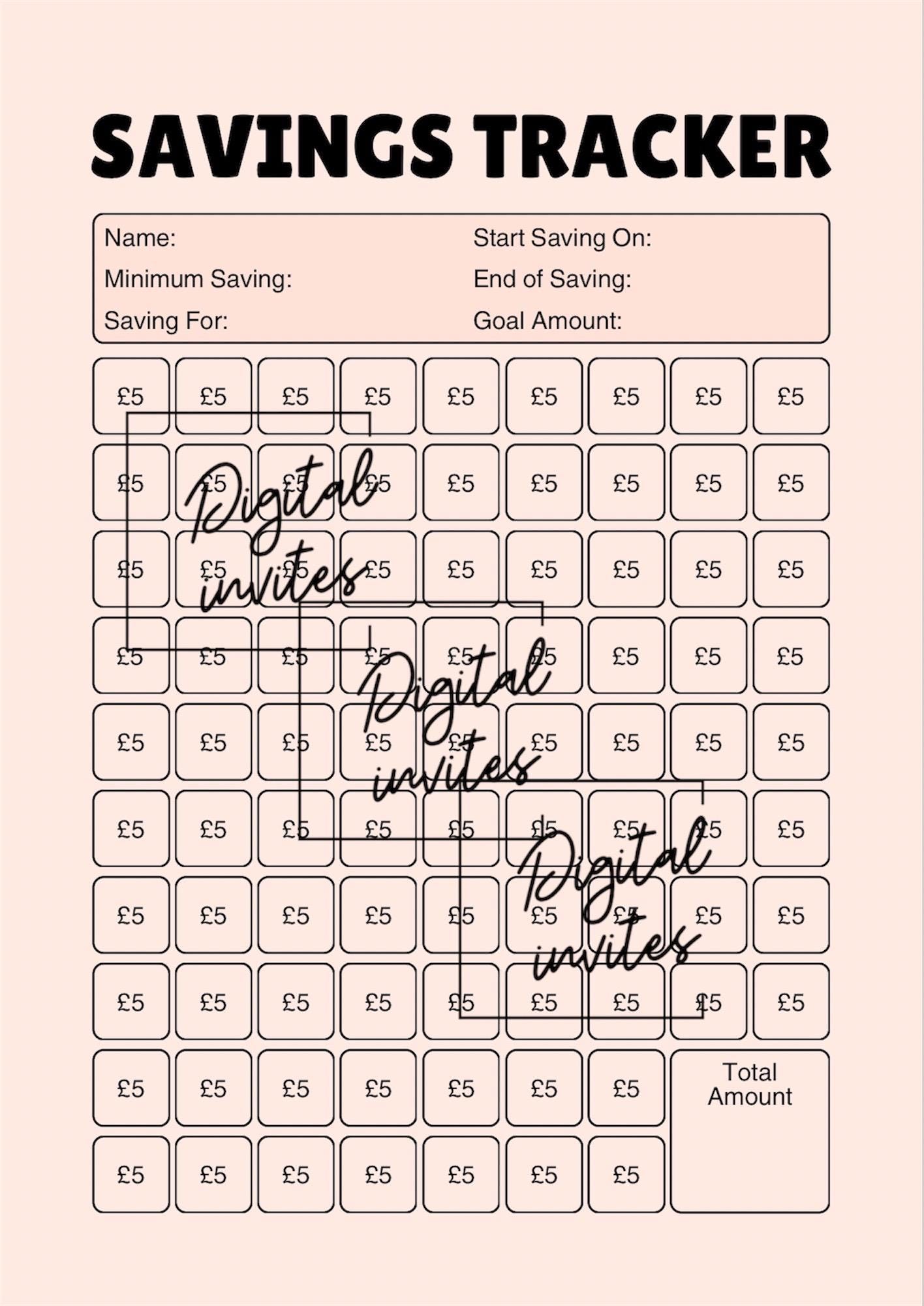 Printable Savings Chart Tracker - Digital Printable Editable Savings ...