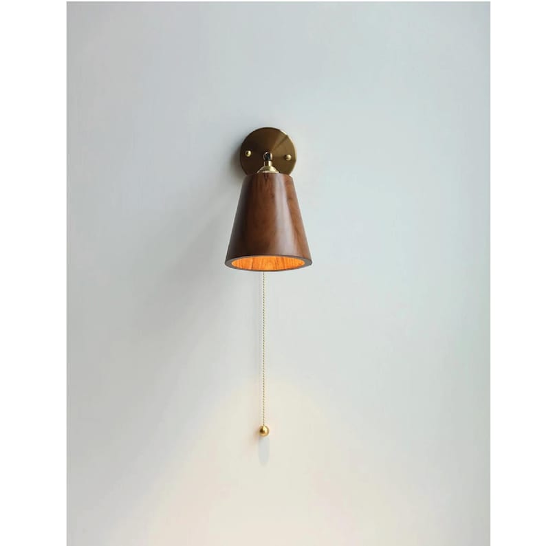 Wooden Wall Lamp, Plugin Wall Sconce, Wood Brass Wall Light, Wood Wall ...