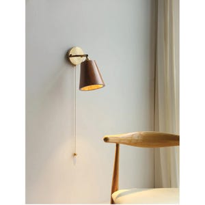 Wooden Wall Lamp, Plugin Wall Sconce, Wood Brass Wall Light, Wood Wall ...