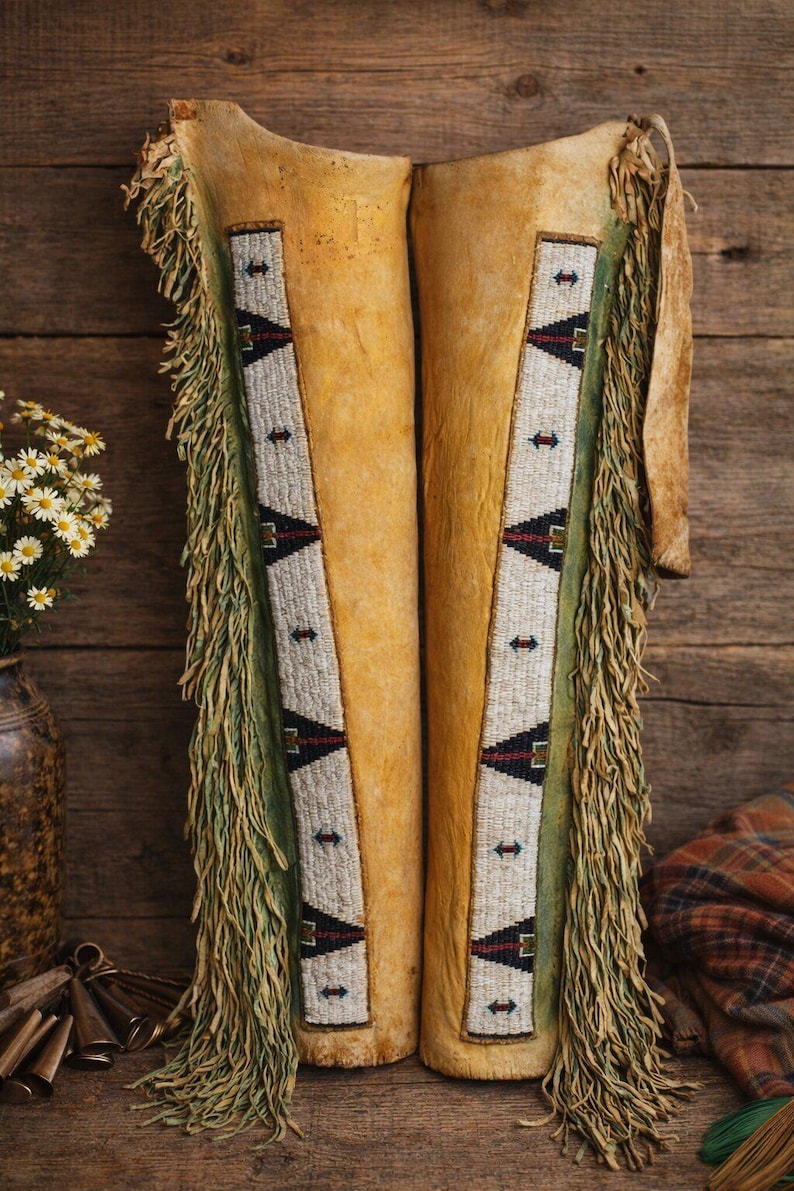Genuine Suede Leather Beaded Chaps Western Fringe - Etsy