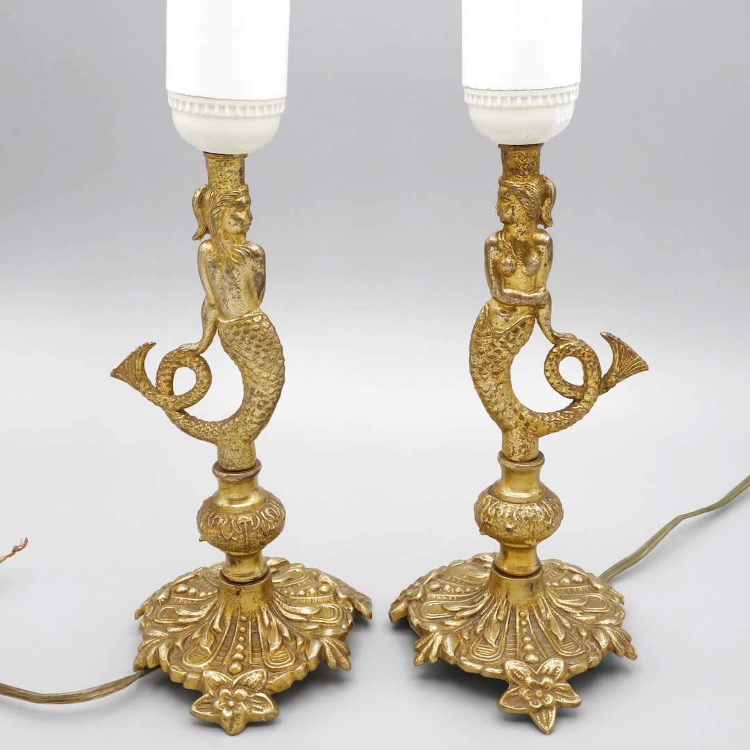 Vintage Bronze Lamp – Solid Bronze Pair of Sirens Vintage 1950s - Mid ...