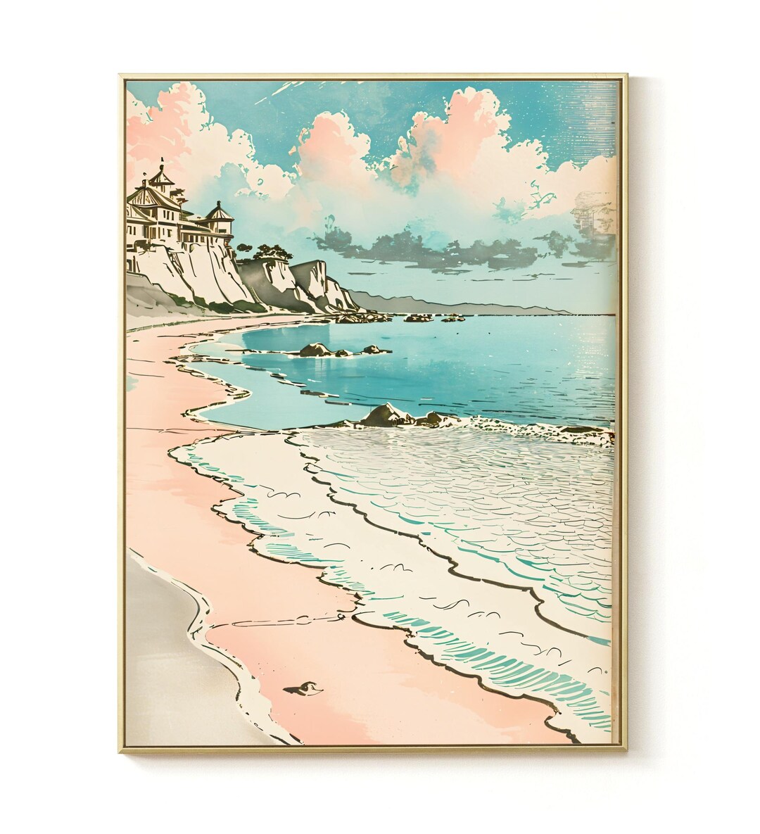 Japanese Wall Art | Japanese Shore | Elegant Beach Scene, Art Deco ...