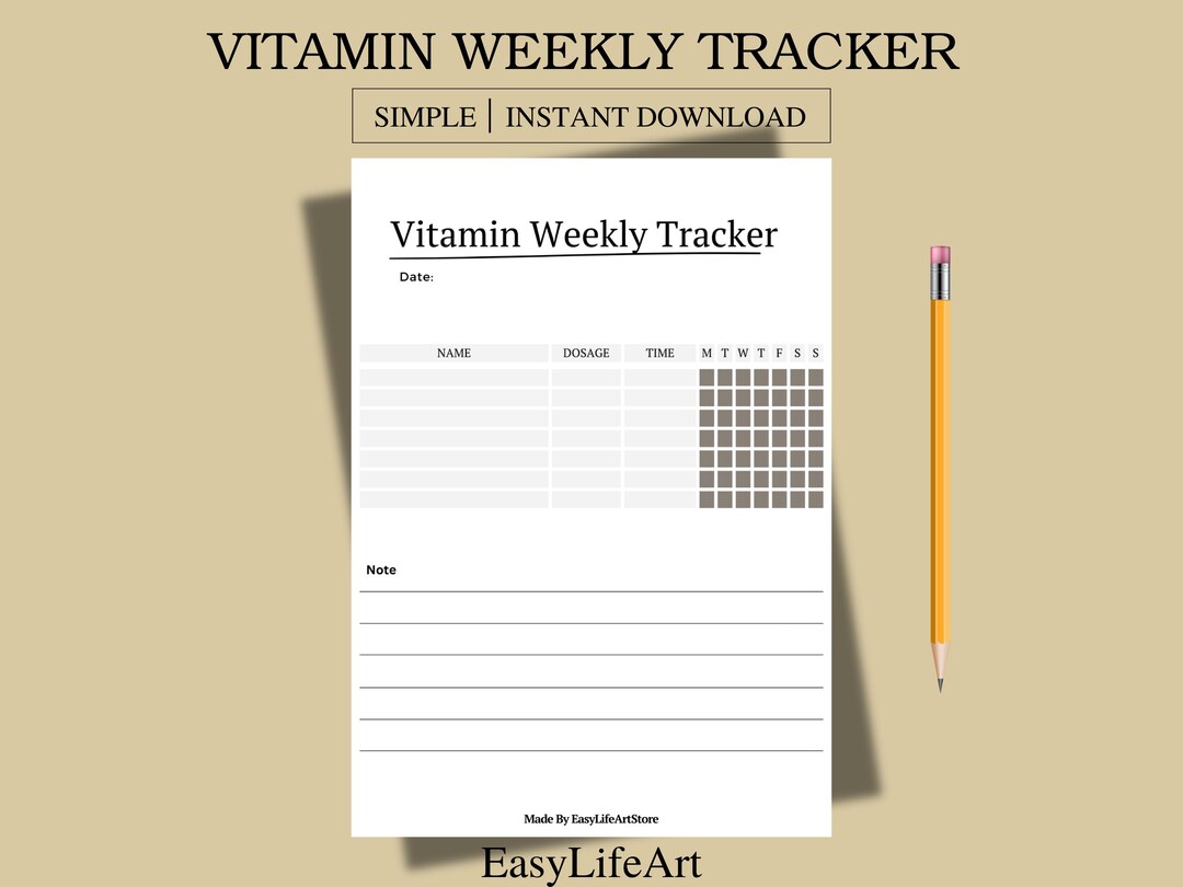Vitamin Tracker, Daily Medication and Vitamin Tracker, Printable Health ...