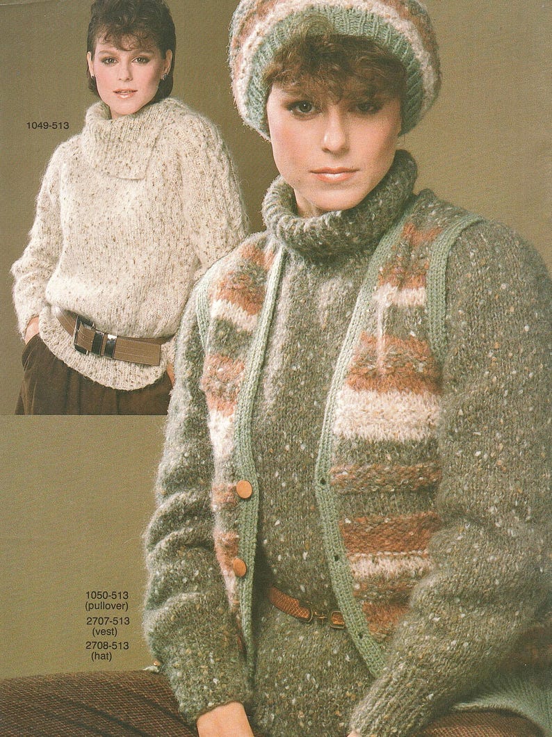 Bernat Knitting Patterns – 1983 Vintage Sweaters, Vests & Hat (digital ...