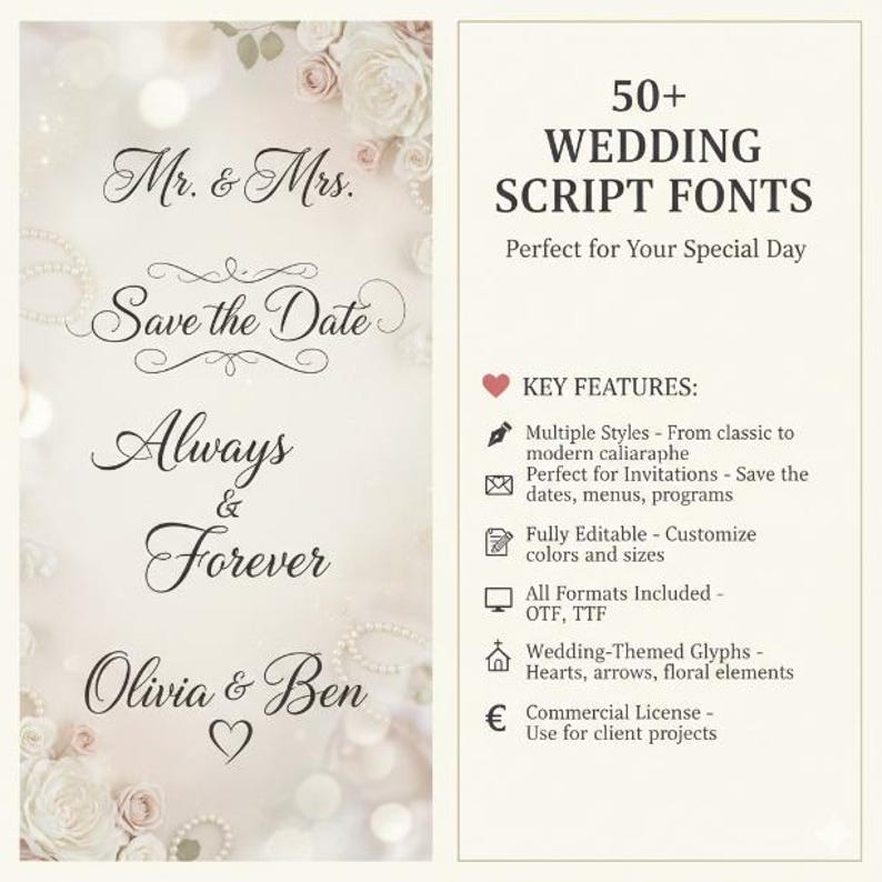 50+ Wedding Script Fonts Premium Bundle, Modern Elegant Calligraphy ...