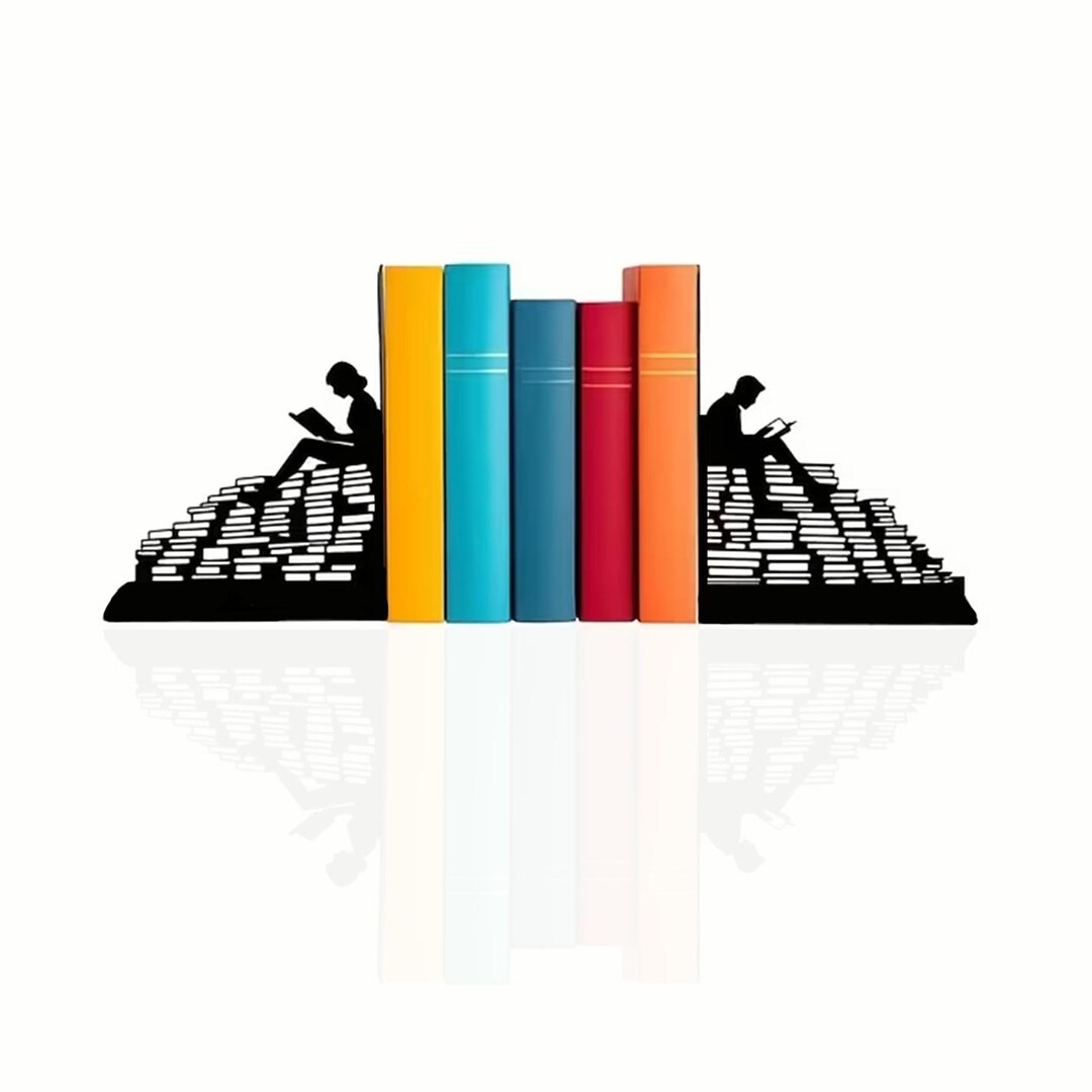 Reading Couple Metal Bookends for Heavy Books, Man & Woman Silhouette ...