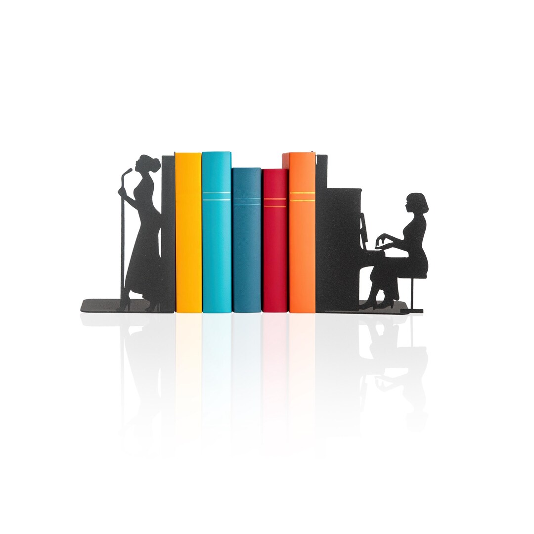 Piano and Singer Silhouette Bookends, Decorative Music Book Stands ...