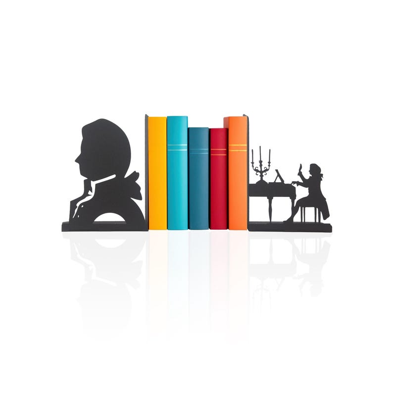 Mozart Silhouette Metal Bookends, Classical Music Decor - Etsy