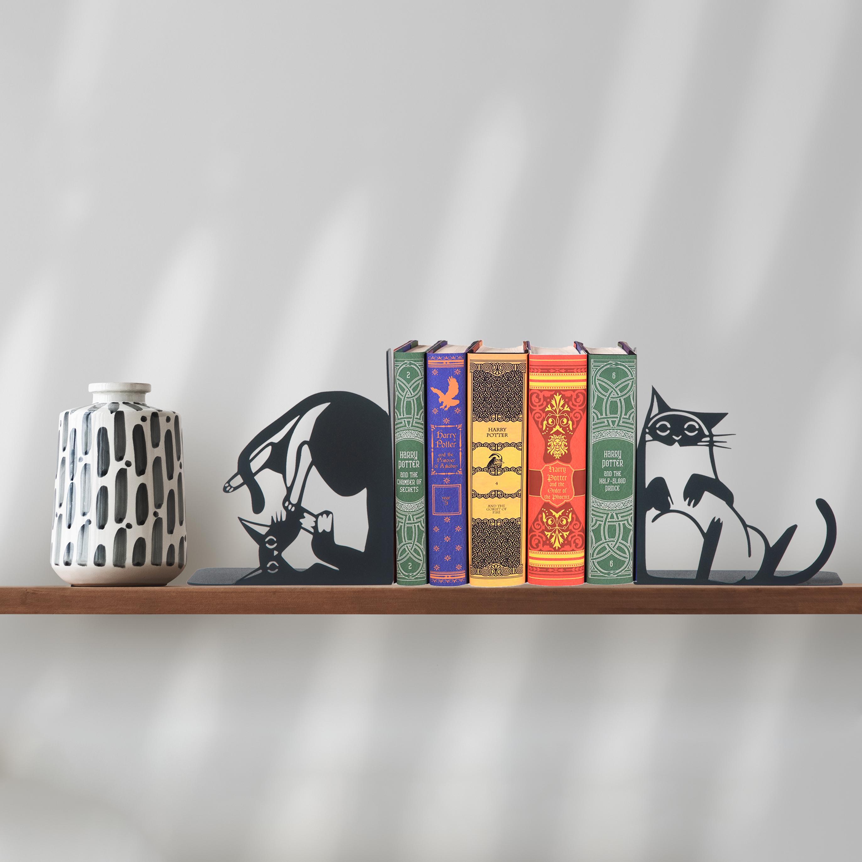 Bookend With Cats Figure, Lazy Cats Cartoon Figured Metal Bookends ...