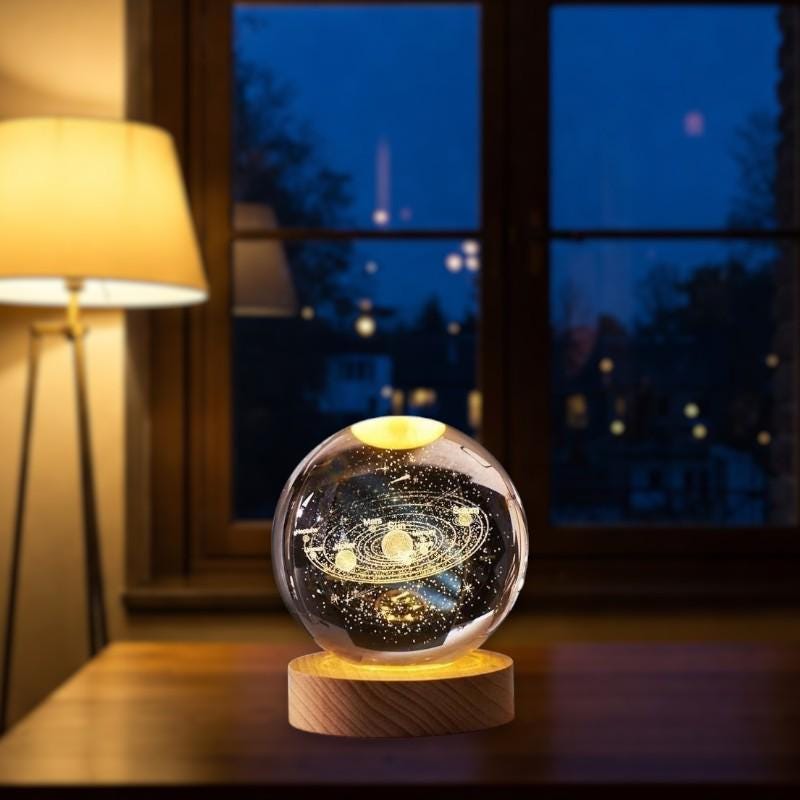 3D Solar System Globe Lamp, Solar System Crystal Ball Lamp, 3D Engraved ...