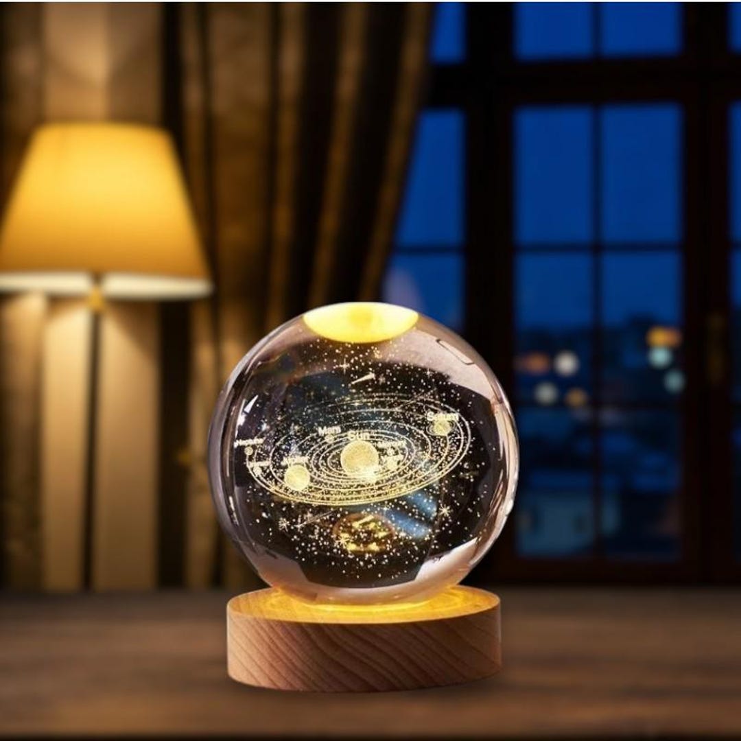 3D Solar System Globe Lamp, Solar System Crystal Ball Lamp, 3D Engraved ...