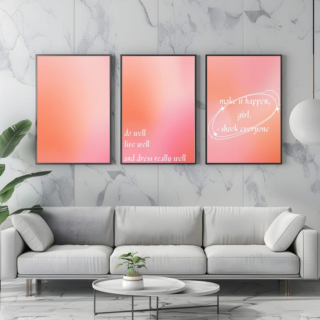 Positive Affirmation Art Prints Set | Pink Orange Aura Decor (digital ...
