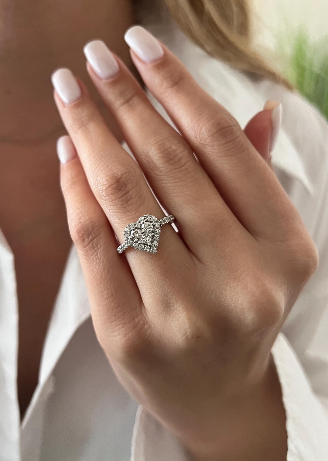 Heart Shape Halo Diamond Ring, Lab Grown Diamond , Round and Princes ...