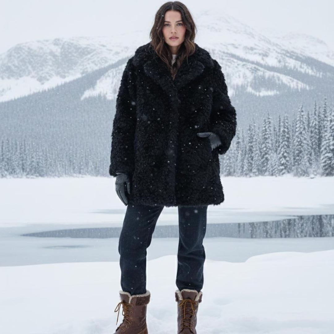 Black Sheep Wool Coat for Women Luxury Curly Faux Fur Jacket - Etsy