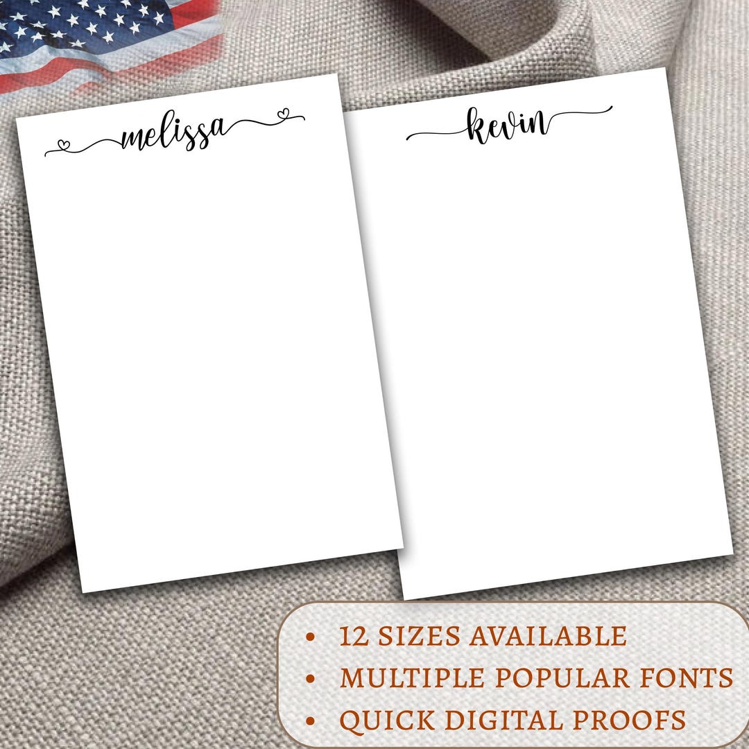 Personalized Name Notepad With Heart Flourish, Custom Script Stationery ...